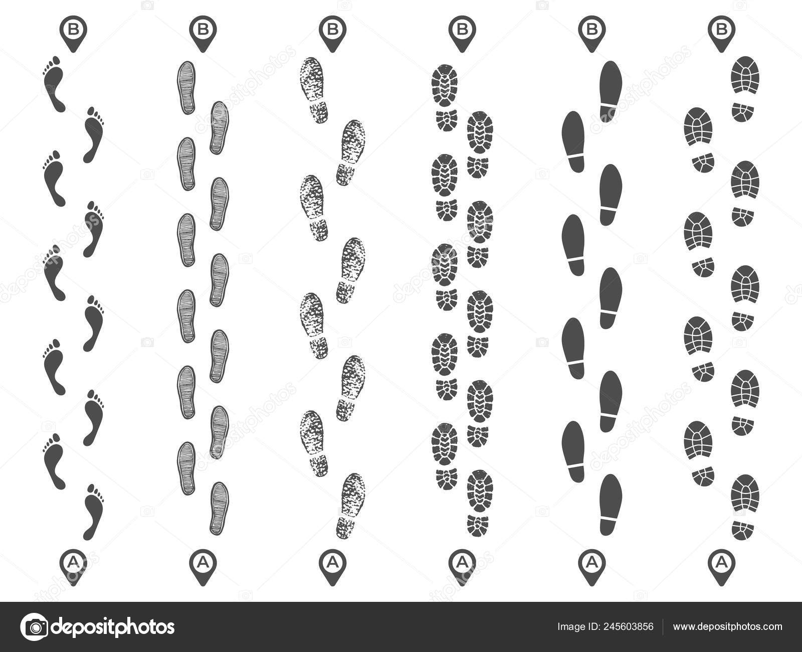 Footsteps track routes. Footprint trail, footstep imprint way route and ...