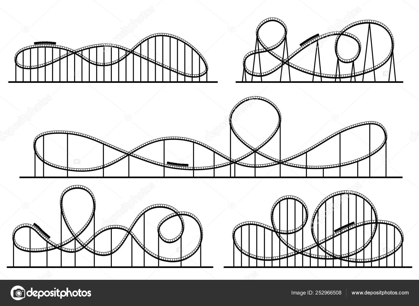 Silueta de montaña rusa. Atracciones del parque de atracciones ...