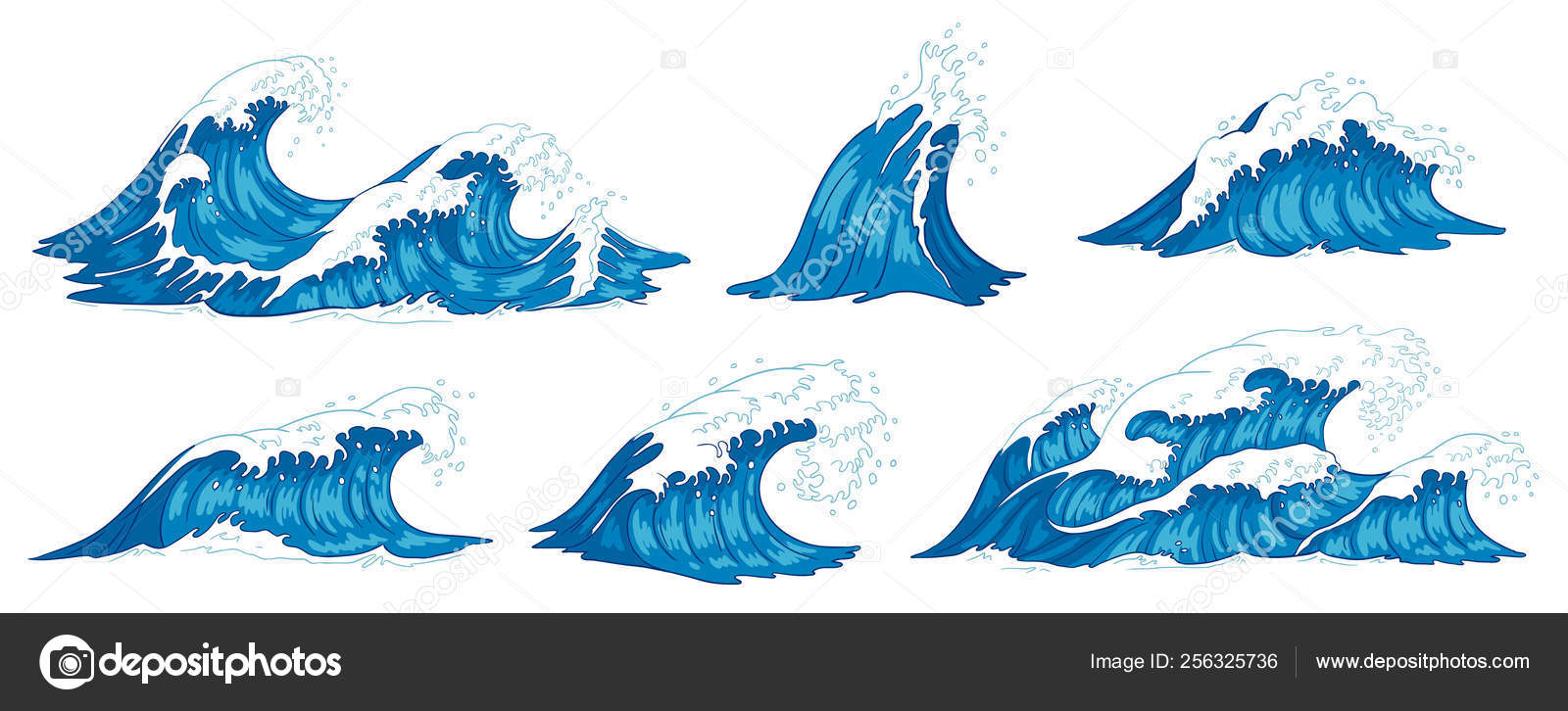 Ocean waves. Raging sea water wave, vintage storm waves and ripples ...