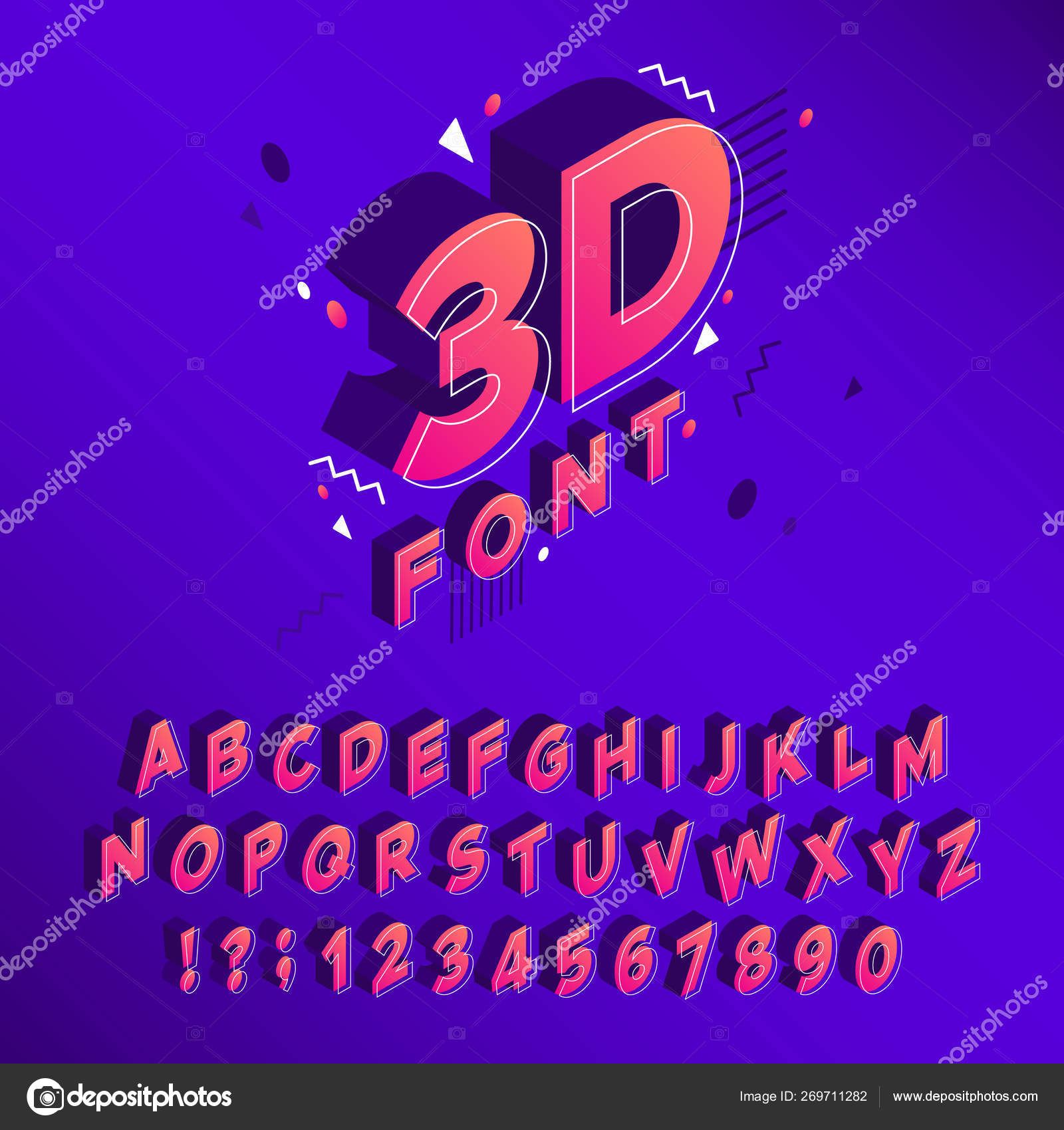 Isometric 90s font. Memphis alphabet, 80s cubic letters and typographic ... Isometric 90s font. Memphis alphabet, 80s cubic letters and typographic ...