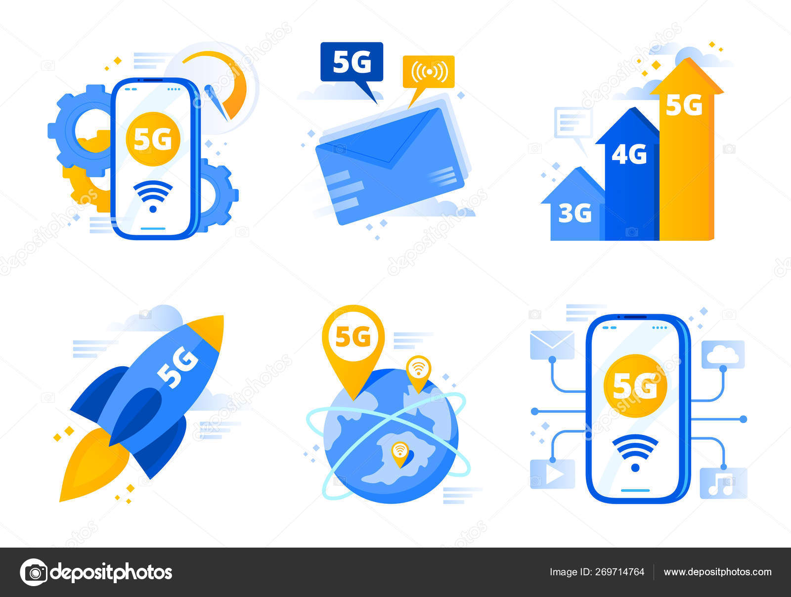 Network 5g. Fifth generation telecommunications, fast internet ...