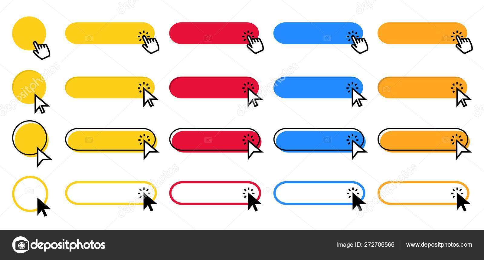 Click button. Cursor pointer clicking on buttons, pointing hand clicks ...