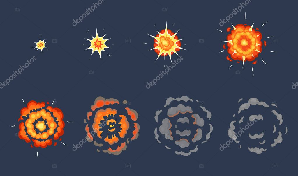 Animación de explosión de dibujos animados. Marcos de efectos ...