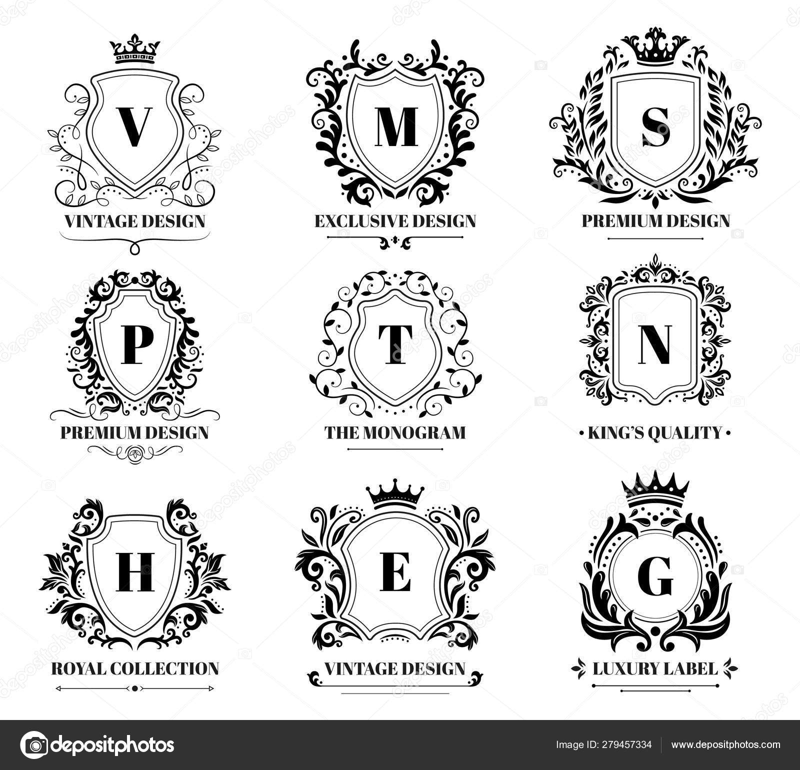Royal shields badges. Vintage ornament luxury logo frame, retro ...