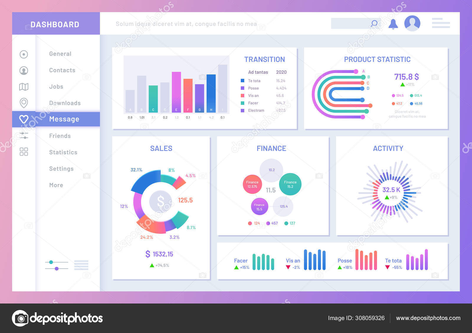 Dashboard ui. Statistic graphs, data charts and diagrams infographic template vector ...