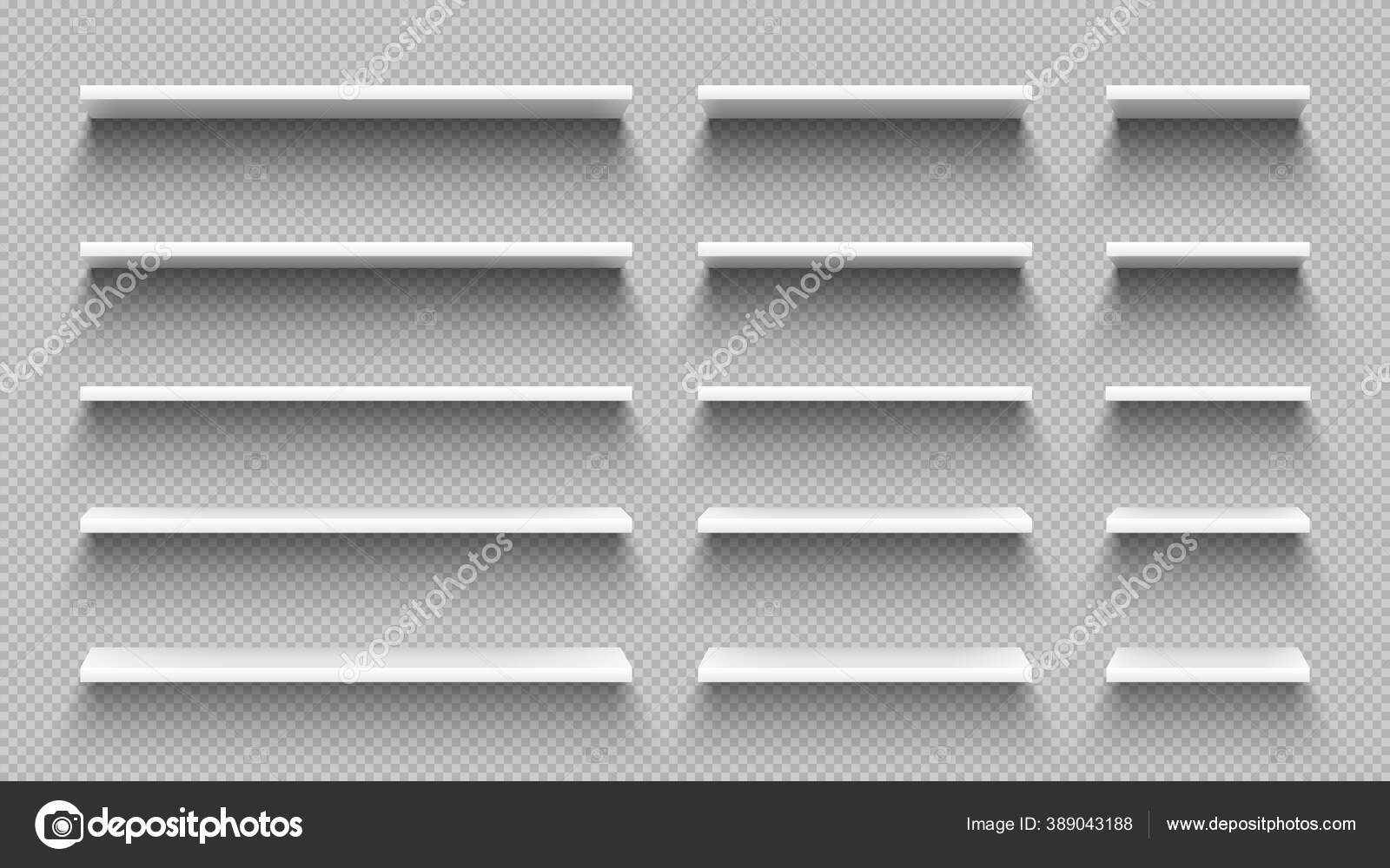 Realistic white empty shelves with shadow isolated on transparent wall ...