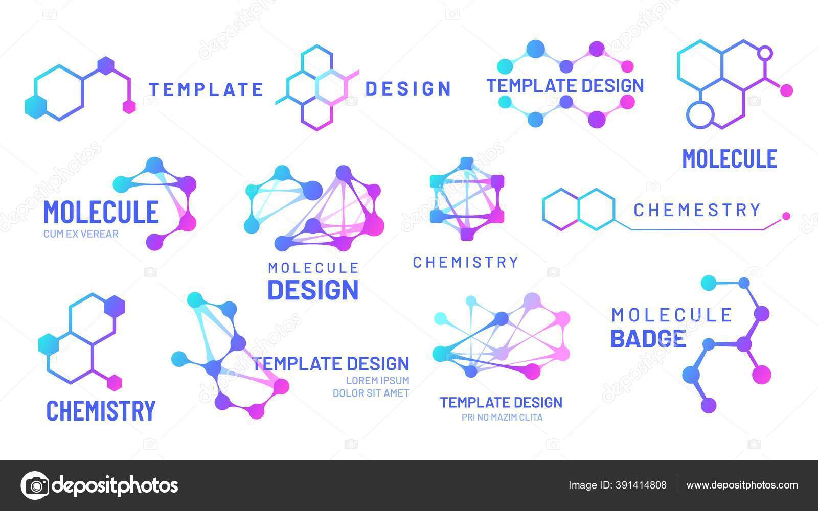 Logos de molécules. Logotype chimie et science avec structure ...