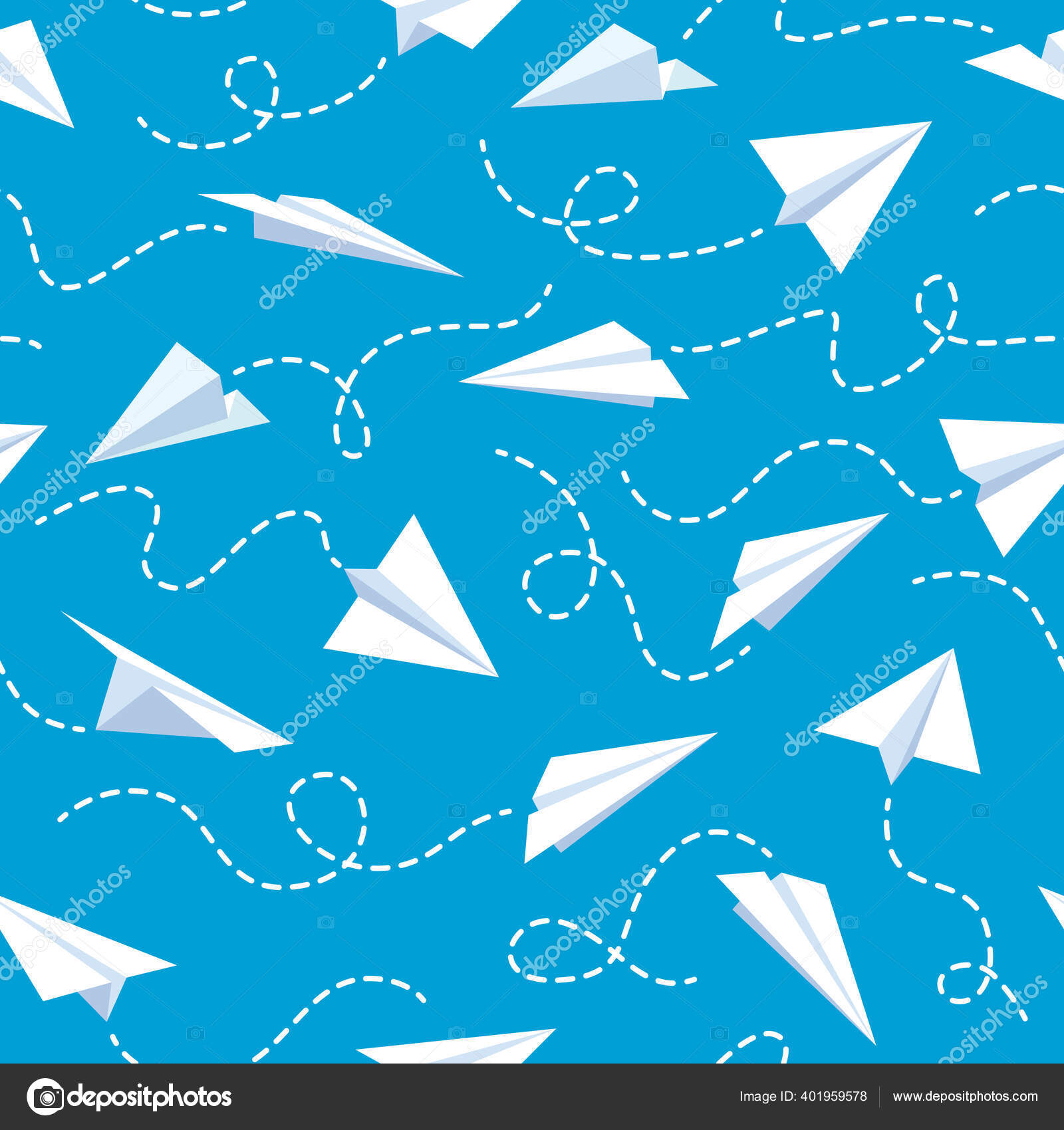 Paper plane seamless pattern. White flying airplanes in blue sky ...