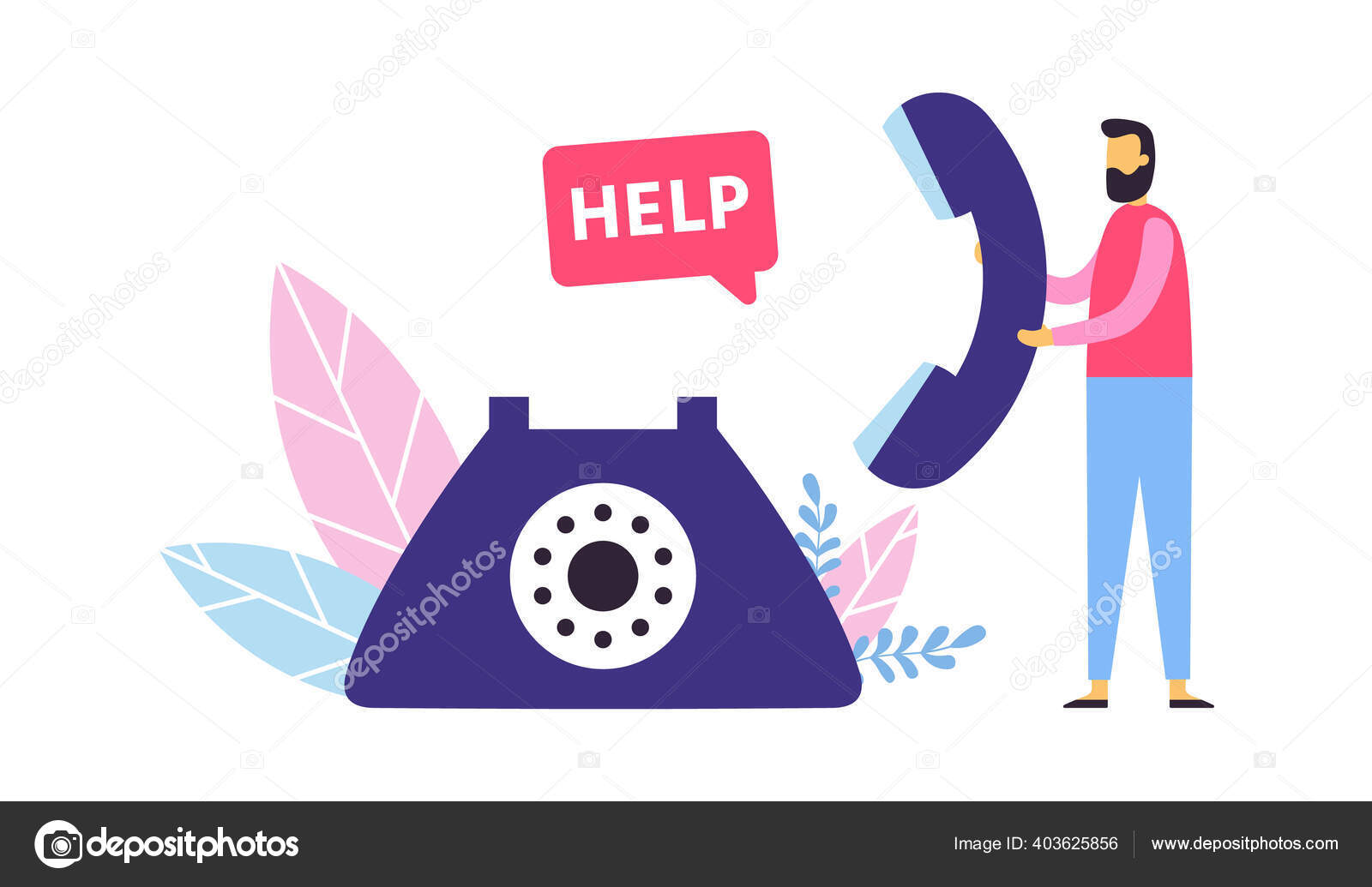 Customer support. Call center concept. Man operator holding landline to ...