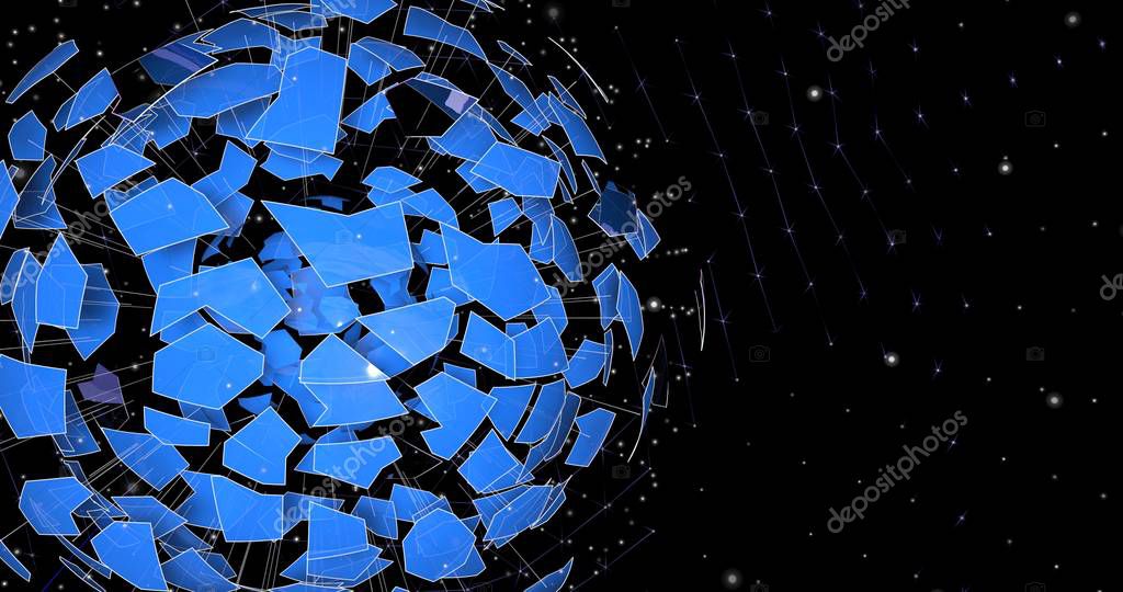 Ilustración de esfera innovadora de elementos volando desde el centro ...