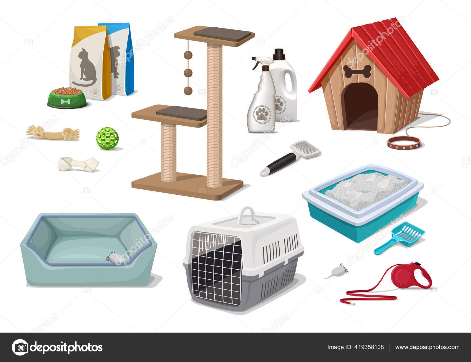 Vector Estilo Dibujos Animados Tienda Mascotas Supermercado Perro Gato ...