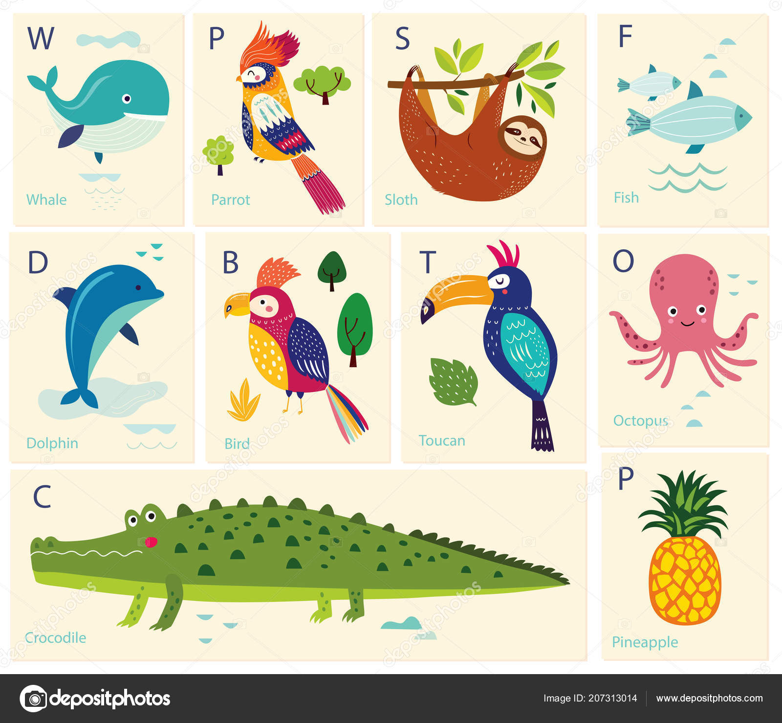 Set Color Alphabet Animals Vector Illustration — Stock Vector © Molesko ...