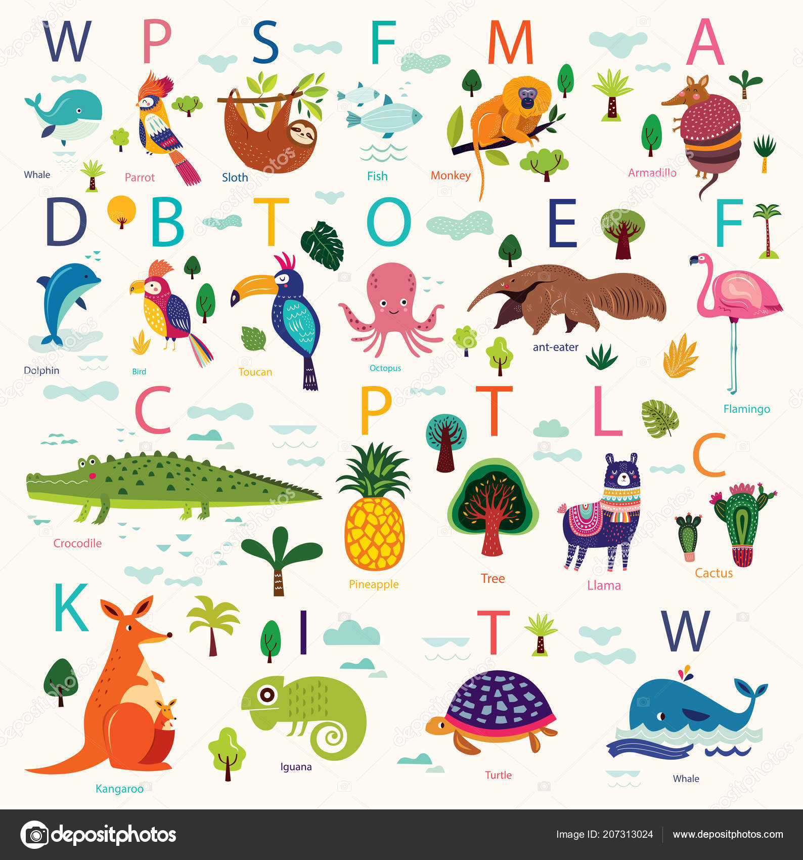 Set Color Alphabet Animals Vector Illustration Stock Vector Image by ...
