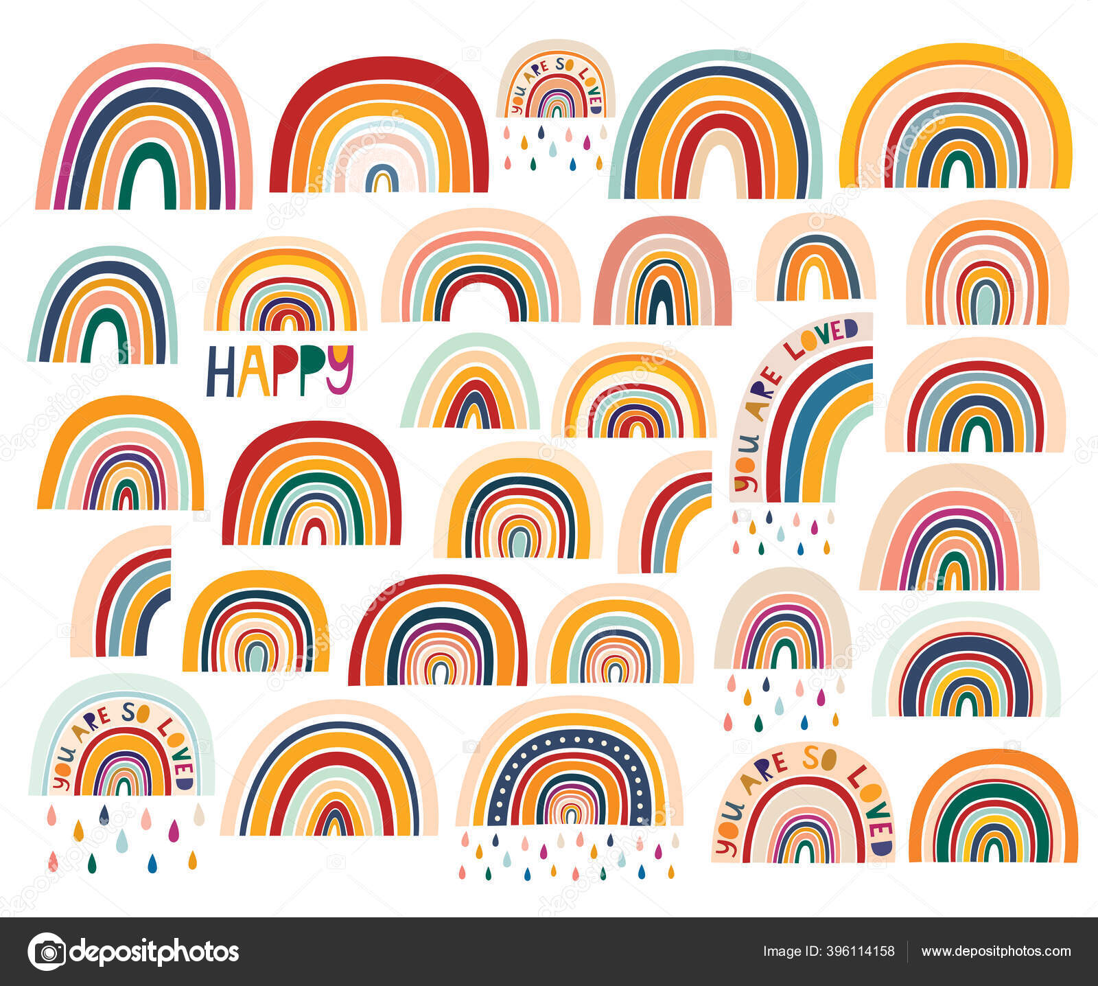 Decorative Abstract Art Collection Modern Rainbows Hand Drawn Modern ...