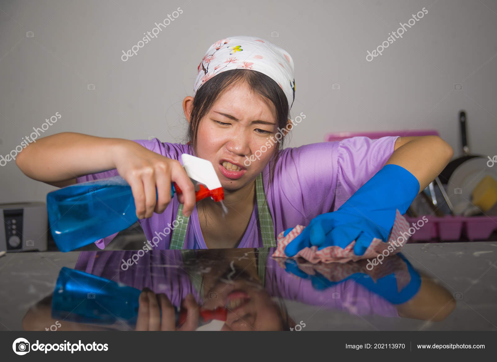 Young Pretty Overworked Frustrated Asian Chinese Service Maid Woman ...