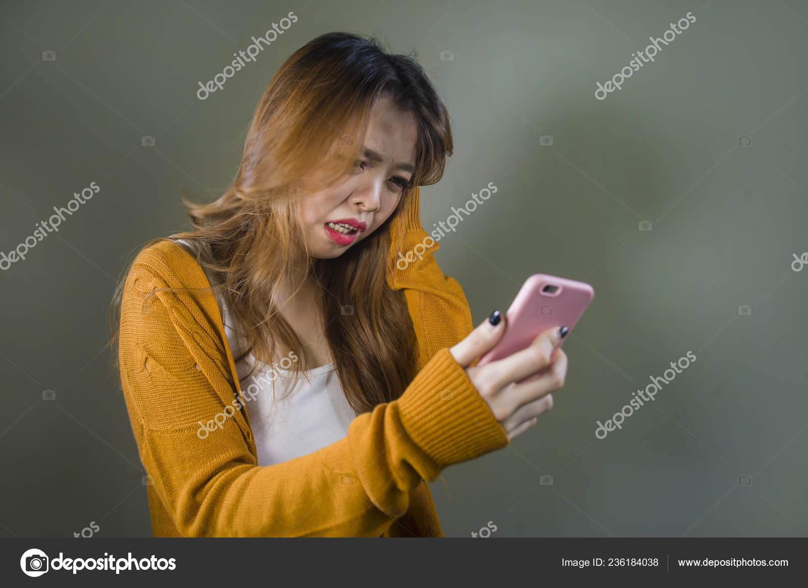 Young Cute Sad Asian Korean Girl Feeling Broken Heart Desperate Stock ...