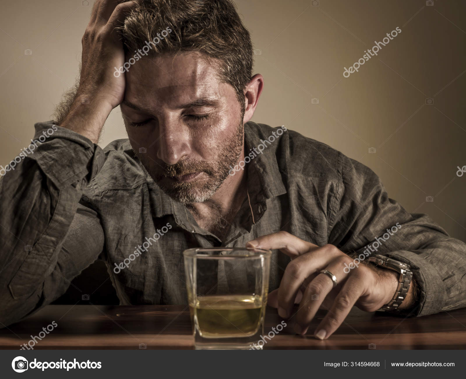 Sad Man Drinking Alcohol