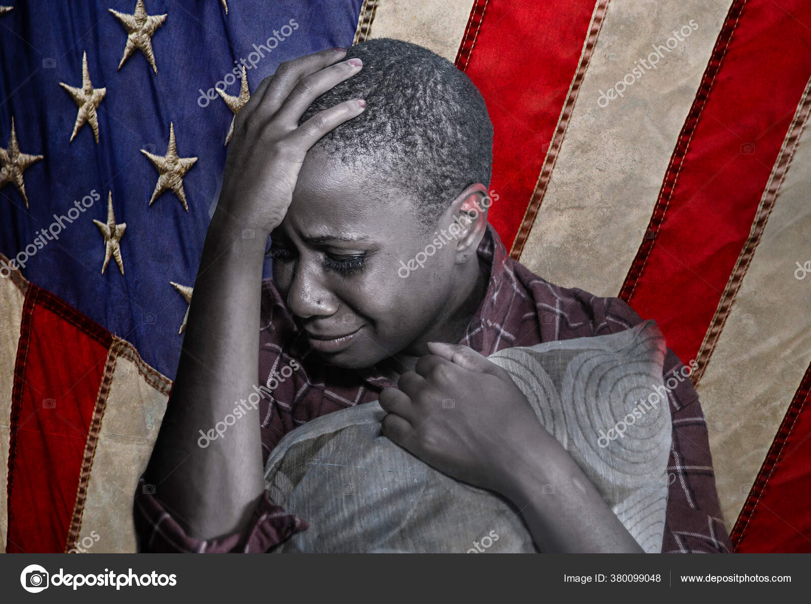 Dramatic Portrait Young Sad Scared African American Woman Suffering ...