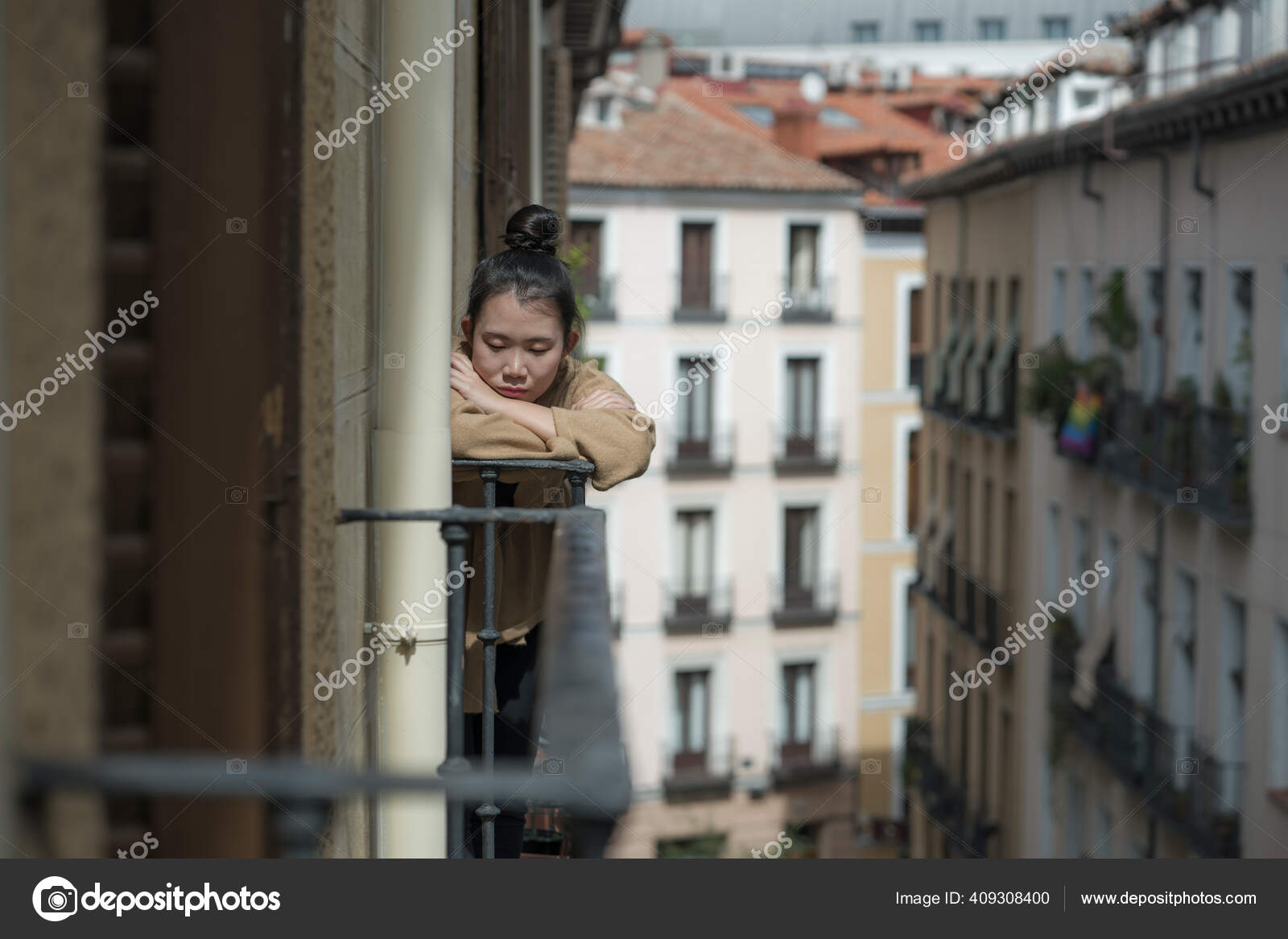 Dramatic Portrait Young Beautiful Sad Depressed Asian Korean Woman ...