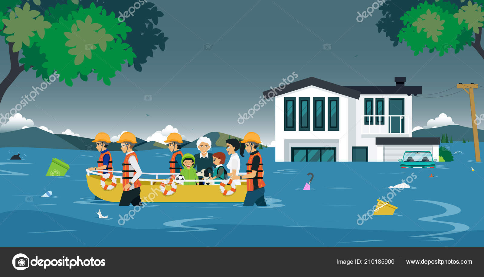 Rescue Team Brought Boat Help Flood Victims Stock Vector Image by ...