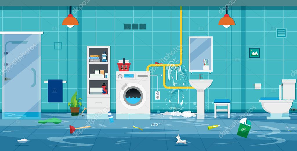 Inundación en el inodoro causada por tuberías rotas. 2022