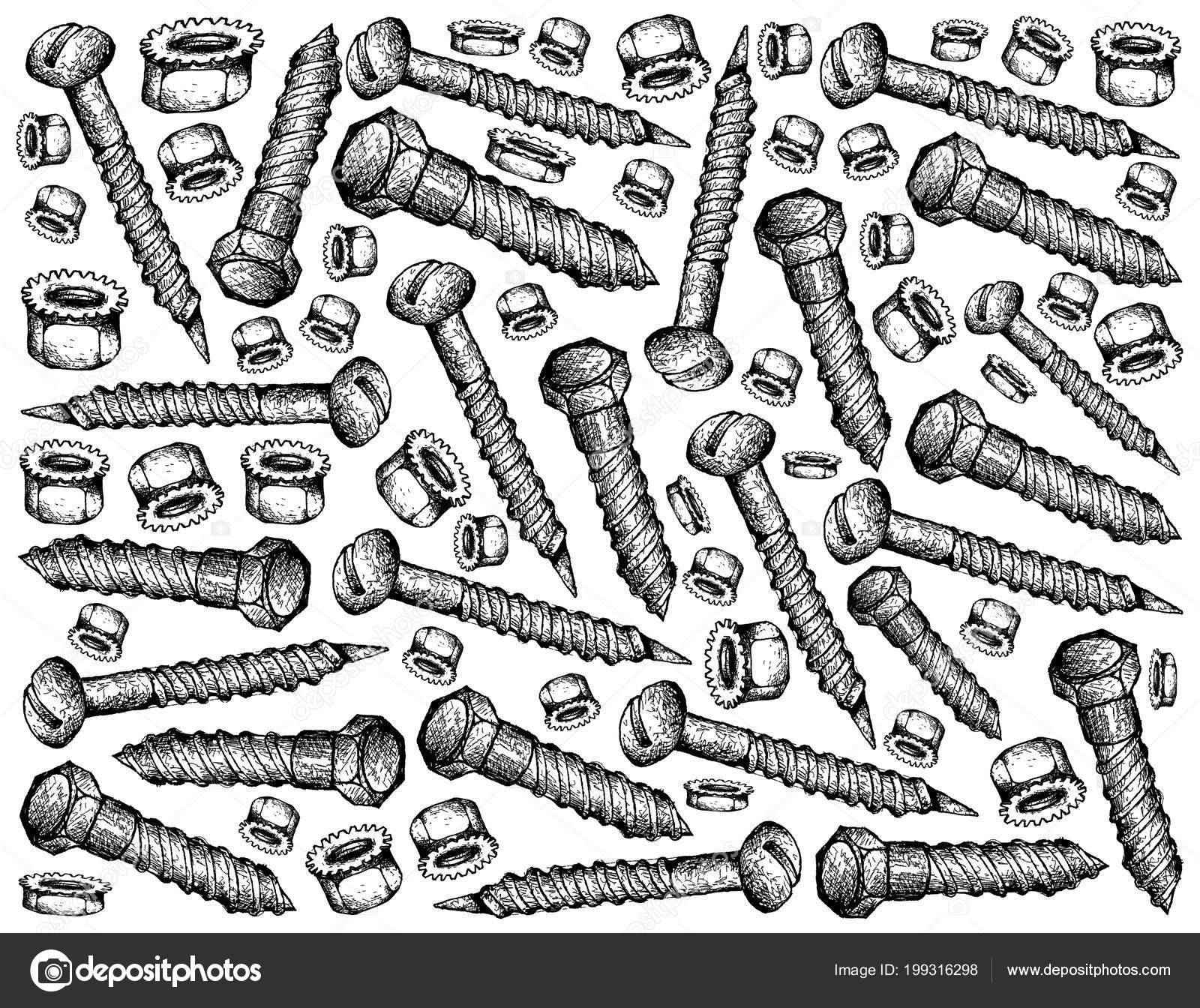Nut Bolt Drawing Vector Art Getty Images
