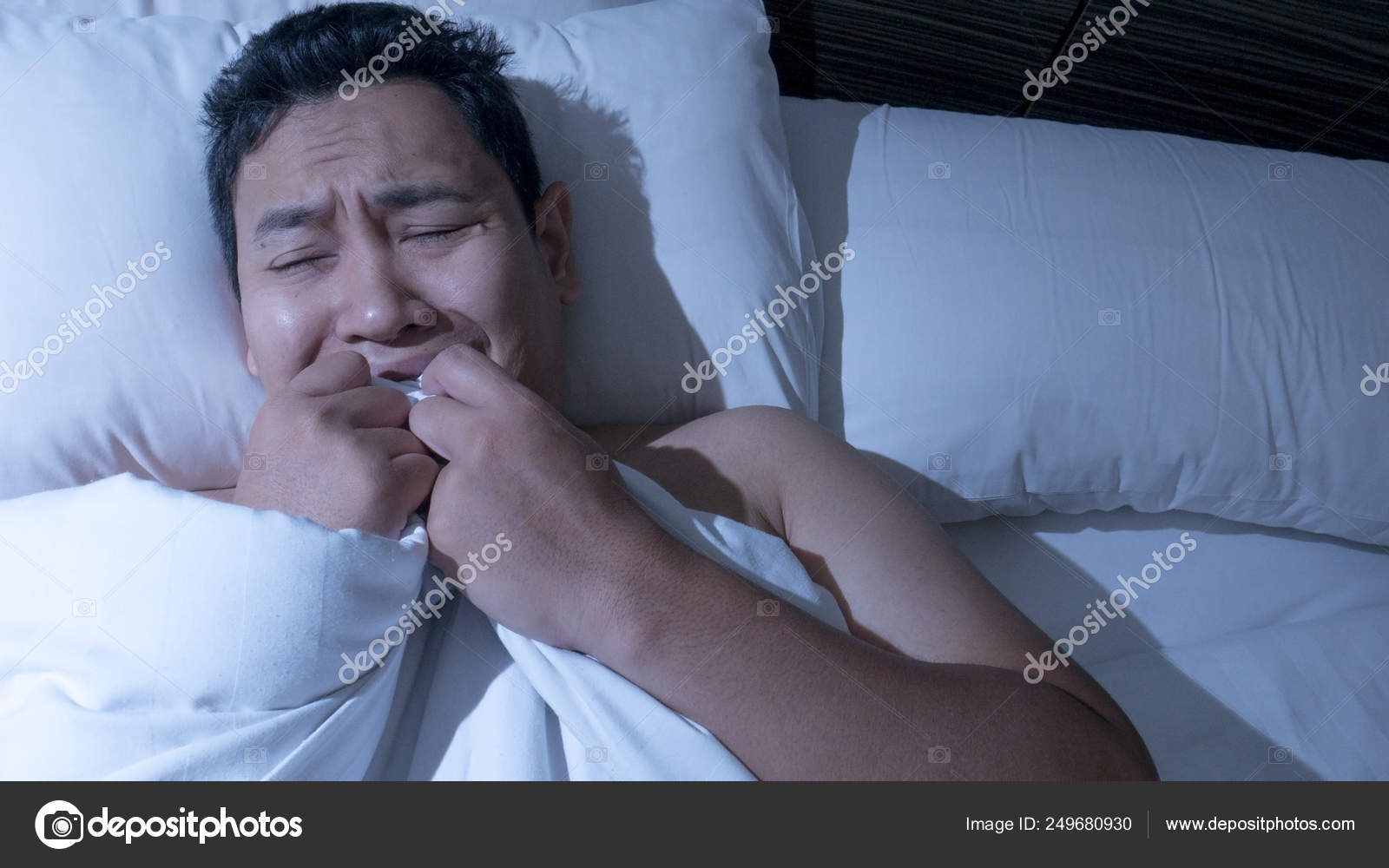 Shocked Panic Man Having Nightmare — Stock Photo © airdone #249680930