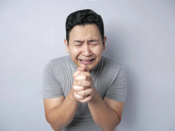 Crying Sad Young Man Showing Surrender Gesture — Stock Photo © airdone ...