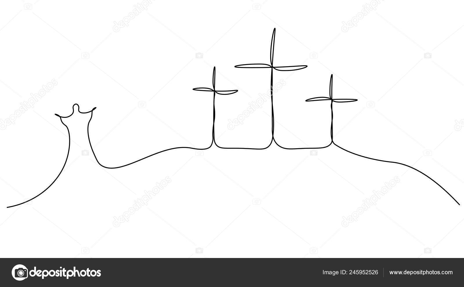 Religious Easter Background Calvary Hill Cross Silhouettes One Line ...