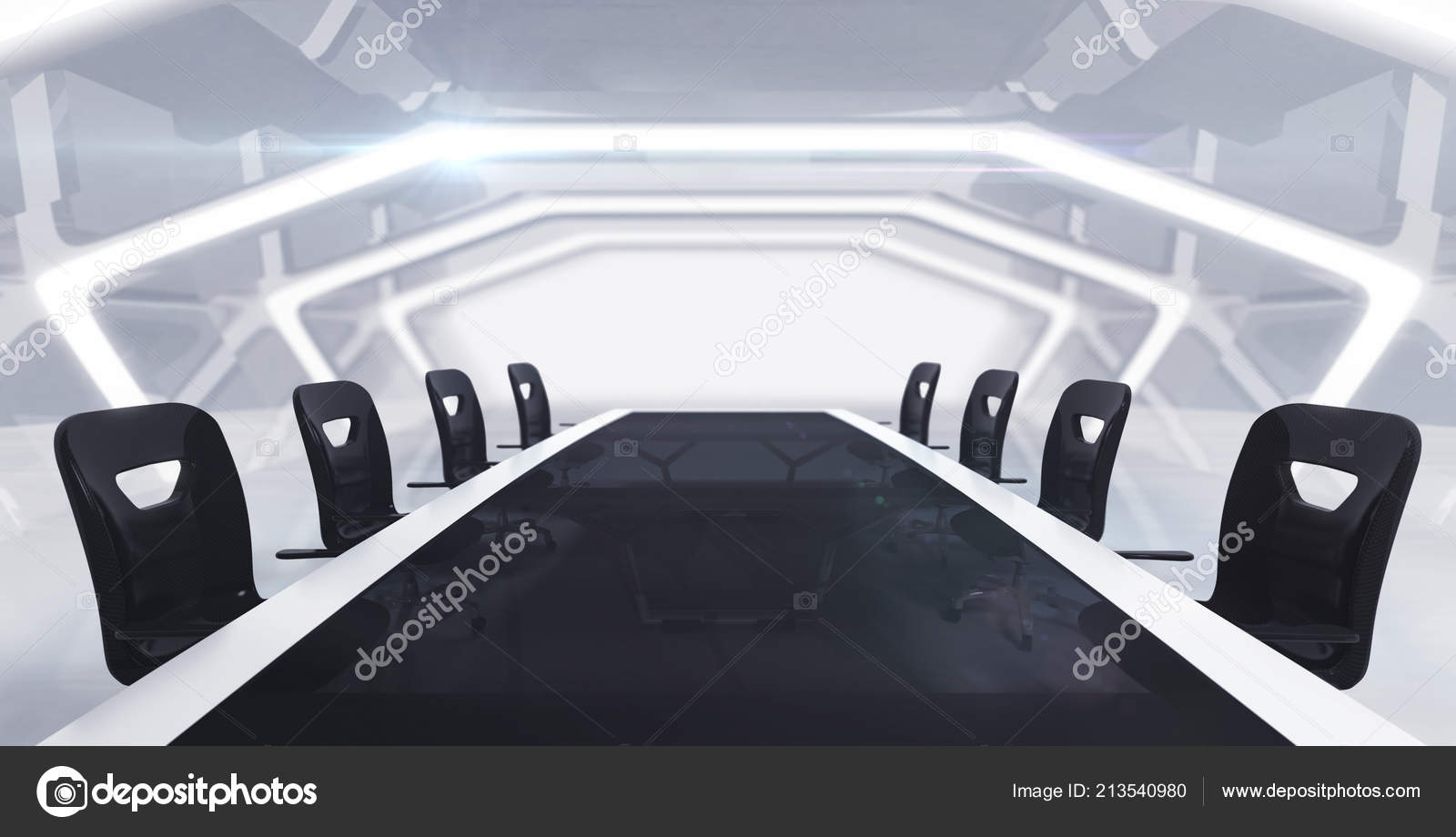 Conference Table Abstract Background Front View Office Interior Render ...