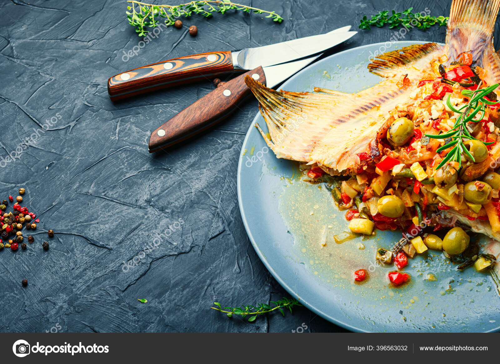 Plaice Flounder Flat Fish Baked Vegetables Fried Fish Vegetable Filling ...