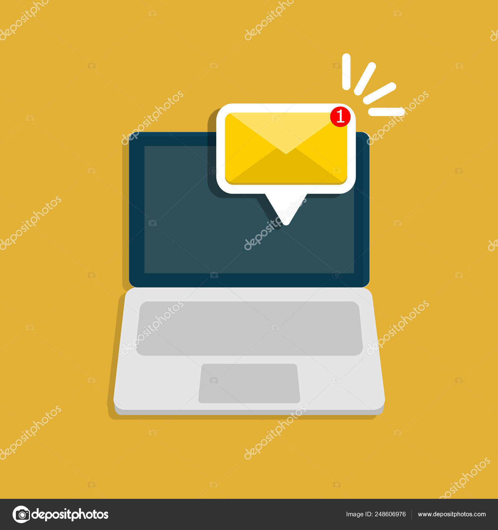 Email notification concept. New message on the laptop, computer Stock ...