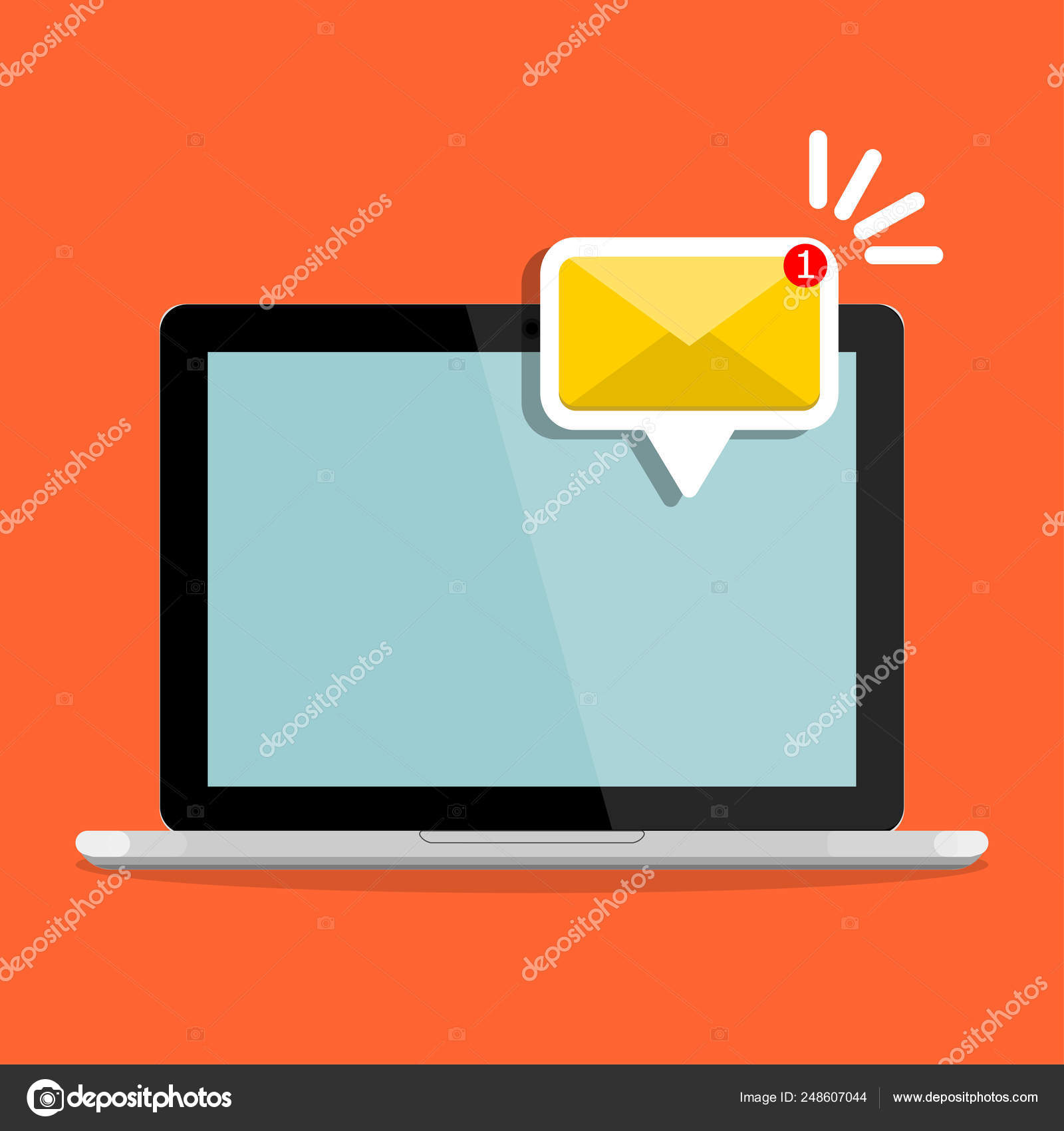 Email notification concept. New message on the laptop, computer Stock ...