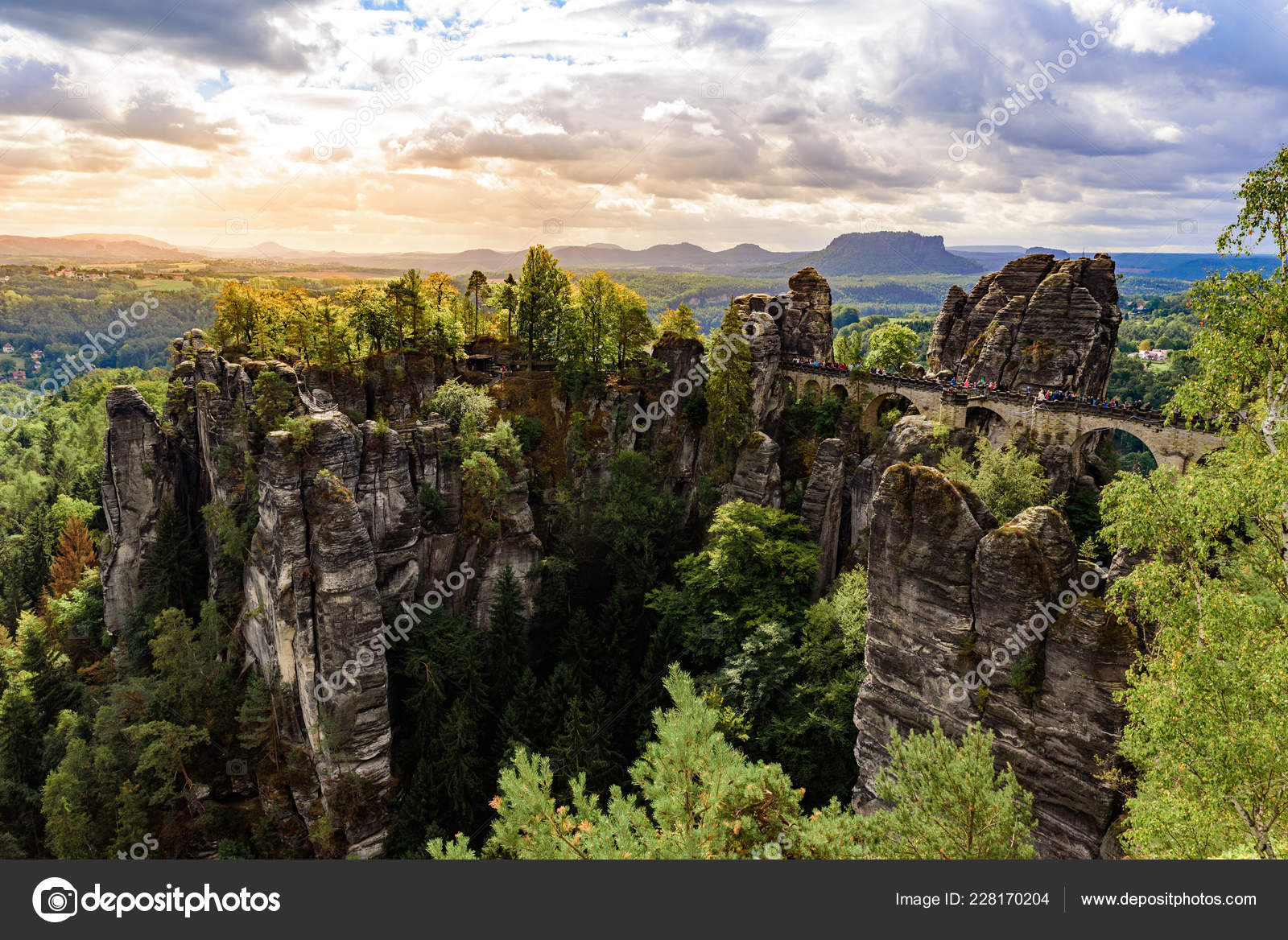 Panorama View Bastei Bridge Bastei Famous Beautiful Rock Formation ...