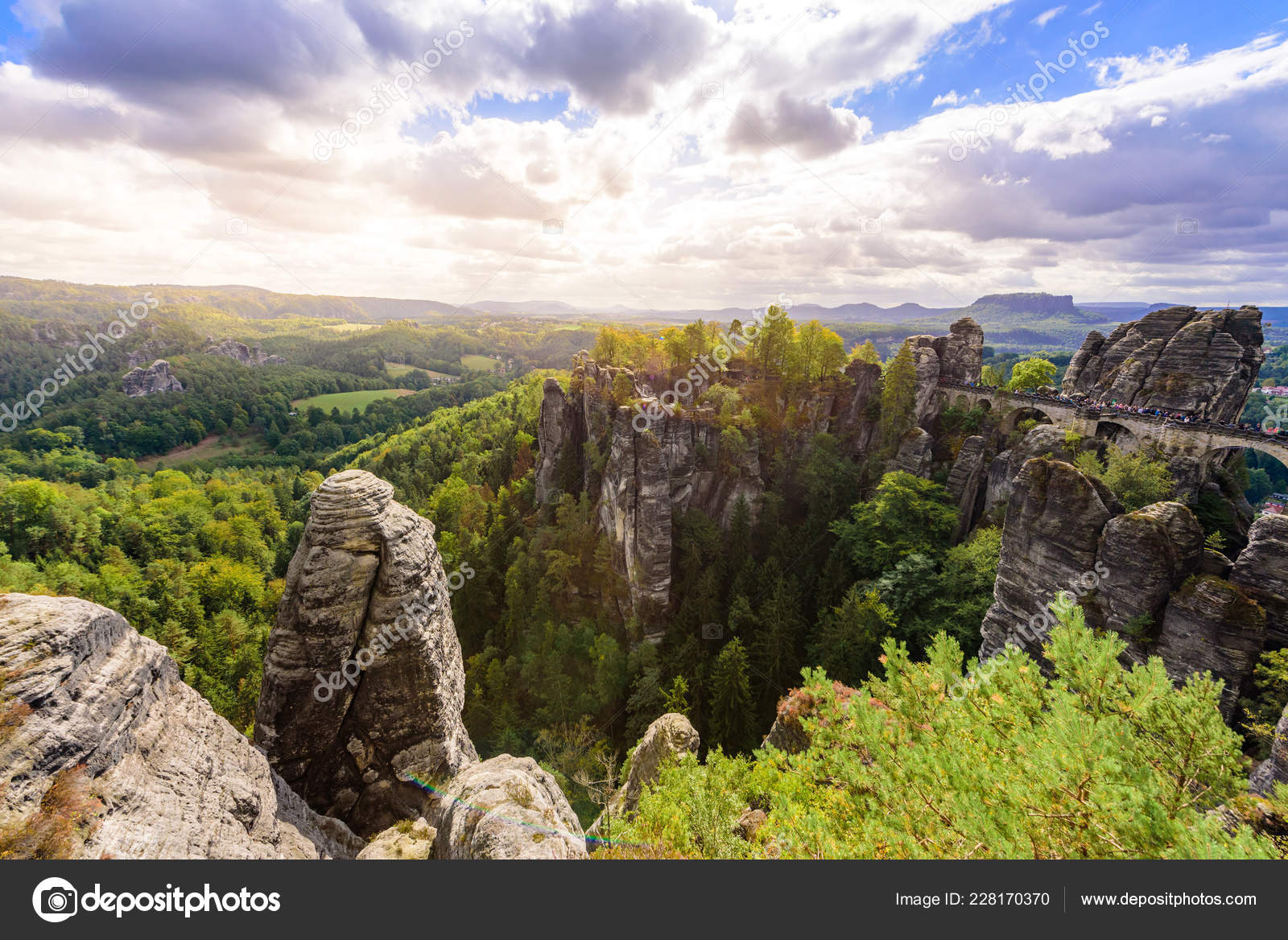 Panorama View Bastei Bridge Bastei Famous Beautiful Rock Formation ...