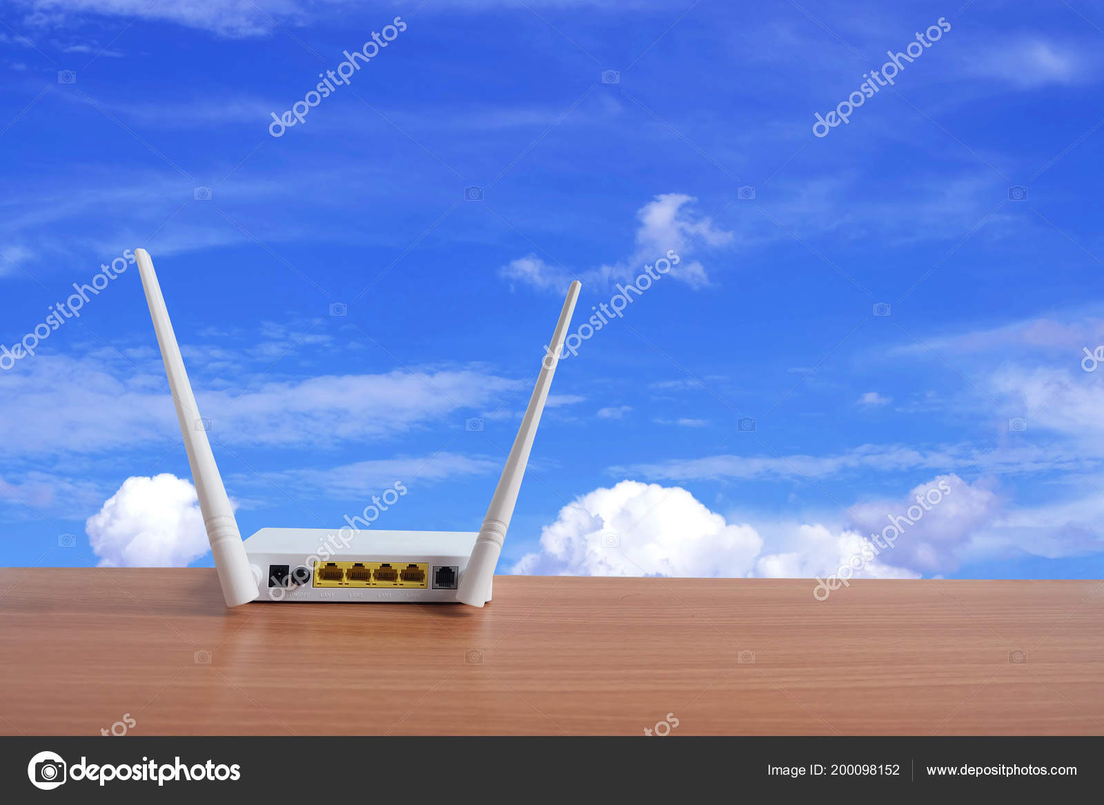 Modem Router Wifi Wireless Wooden Floor Blue Sky Clouds Background ...