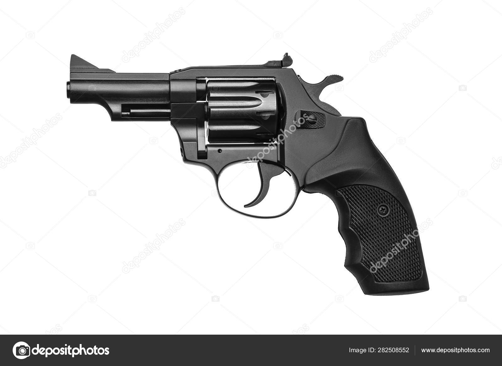 Pistola revolver aislar sobre fondo blanco. Pistola negra: fotografía ...