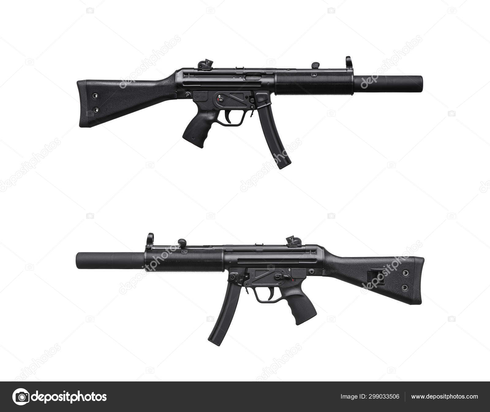 Modern black submachine gun isolate on white background. Automat ...