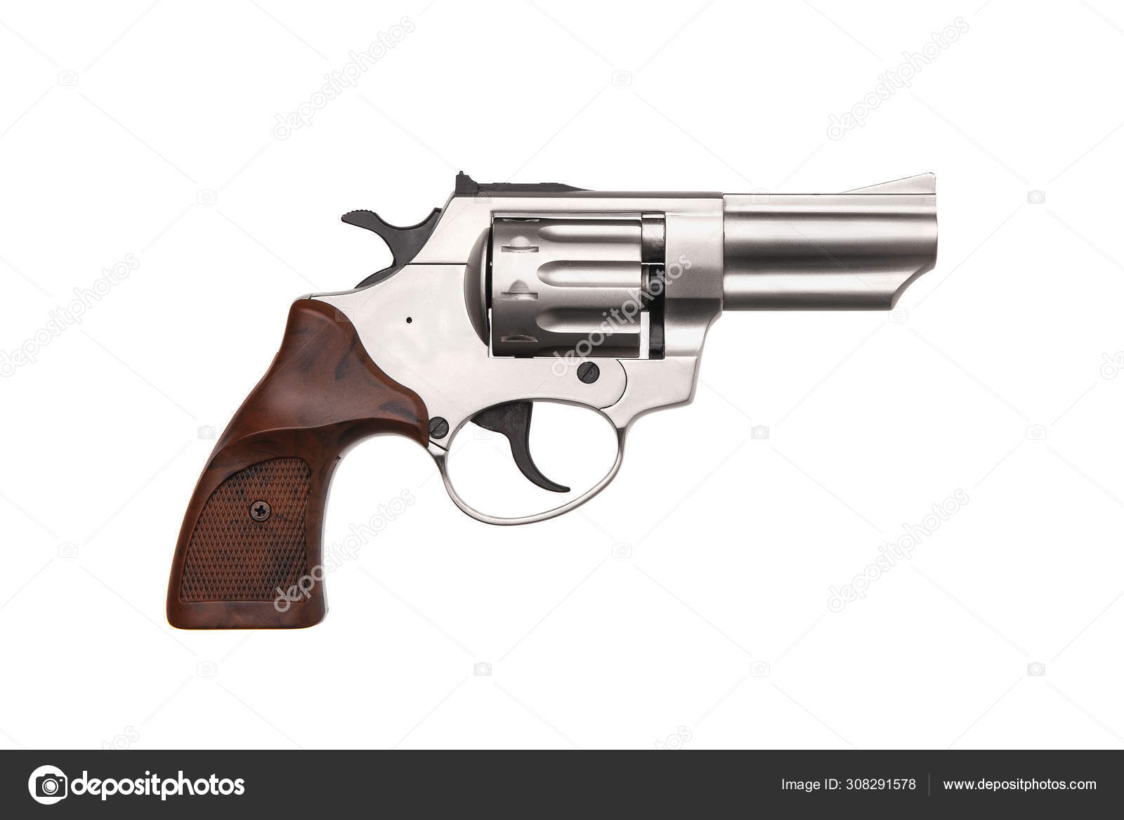 Silver gun revolver isolate on a white background. Pistol. Weapo Stock ...