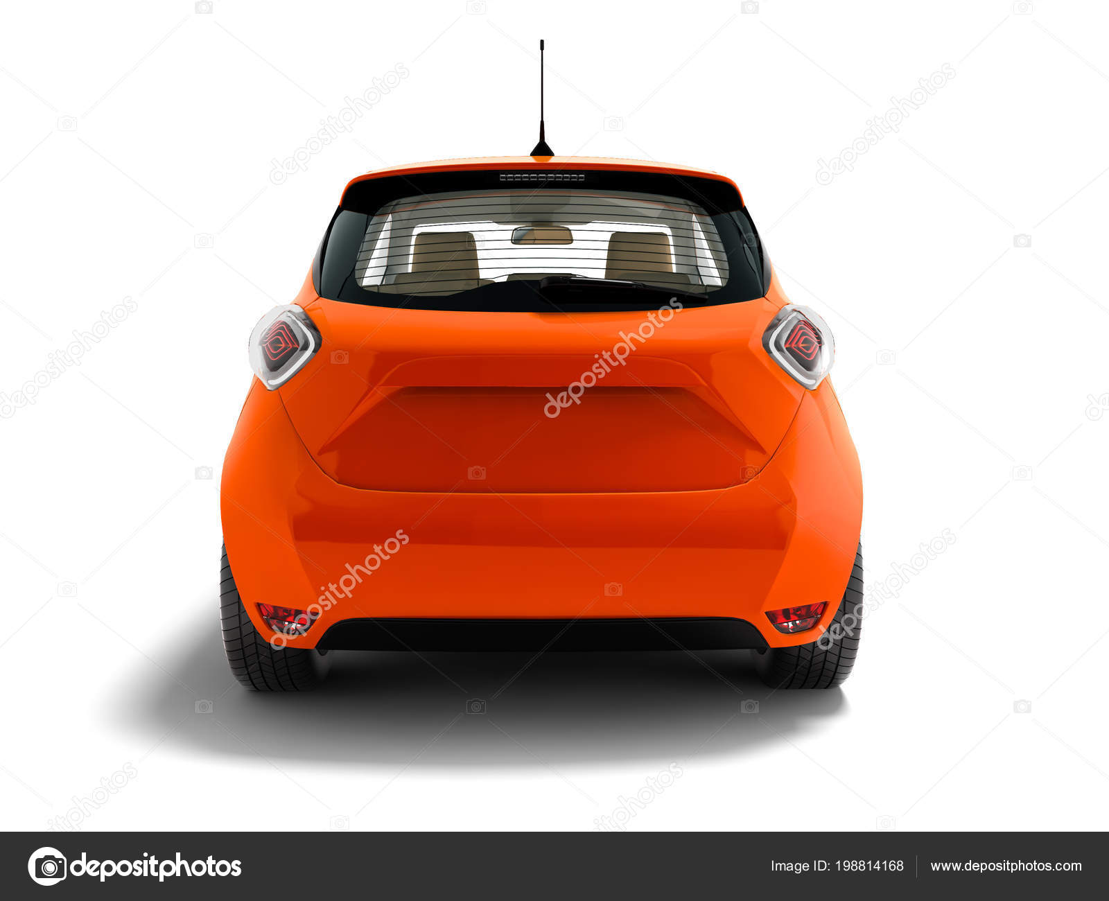 Modern Orange Electric Car Hatchback Carrying Passengers Rear Rendering ...