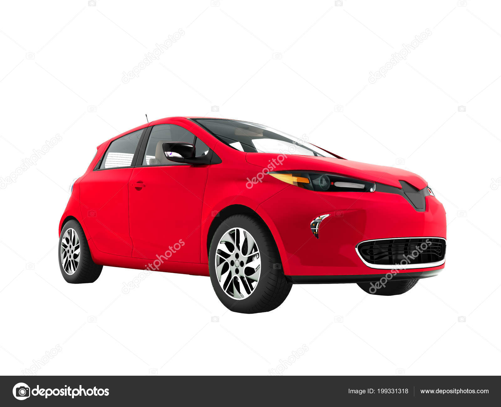 Modern Red Electric Car Trips Beach Front Render White Background ...