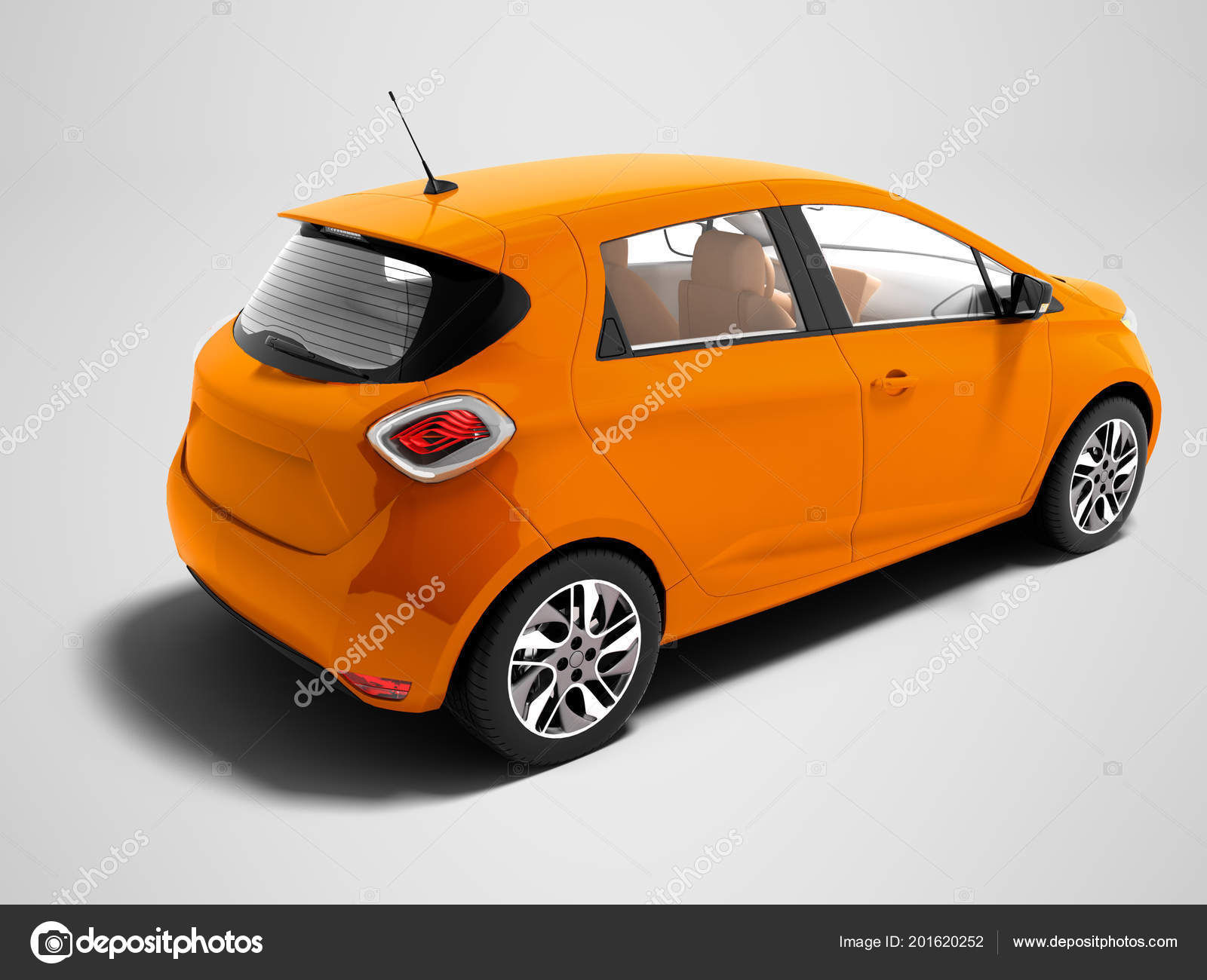Modern Orange Electric Car Summer Trips Isolated Render Gray Background ...