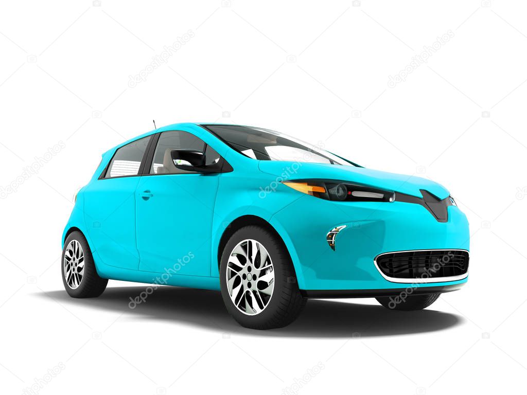 Moderno coche eléctrico azul para viajes a la playa 3d frente a ...