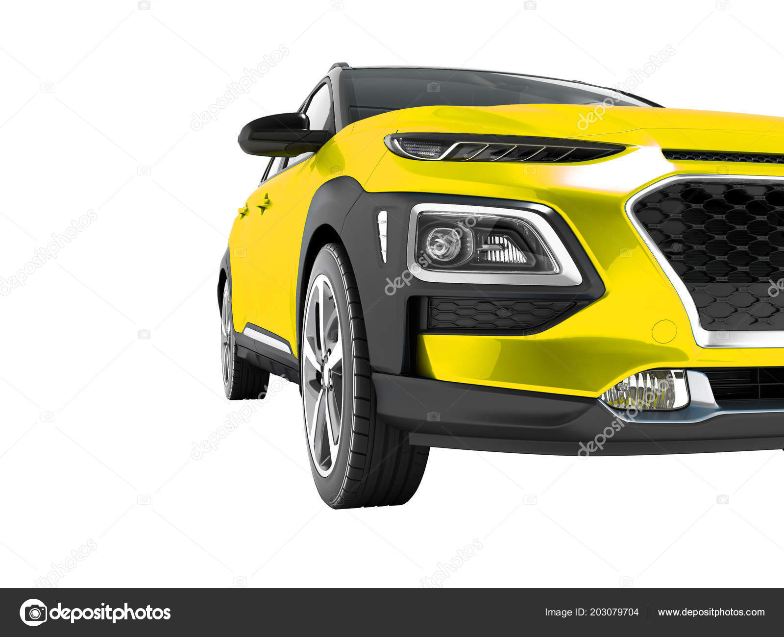 Modern Yellow Car Crossover Travel Black Insets Front Render White ...