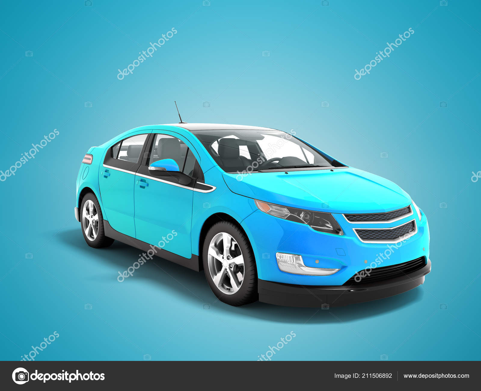 Modern Electric Car Color Gradient Blue Perspective View Rendering Blue ...