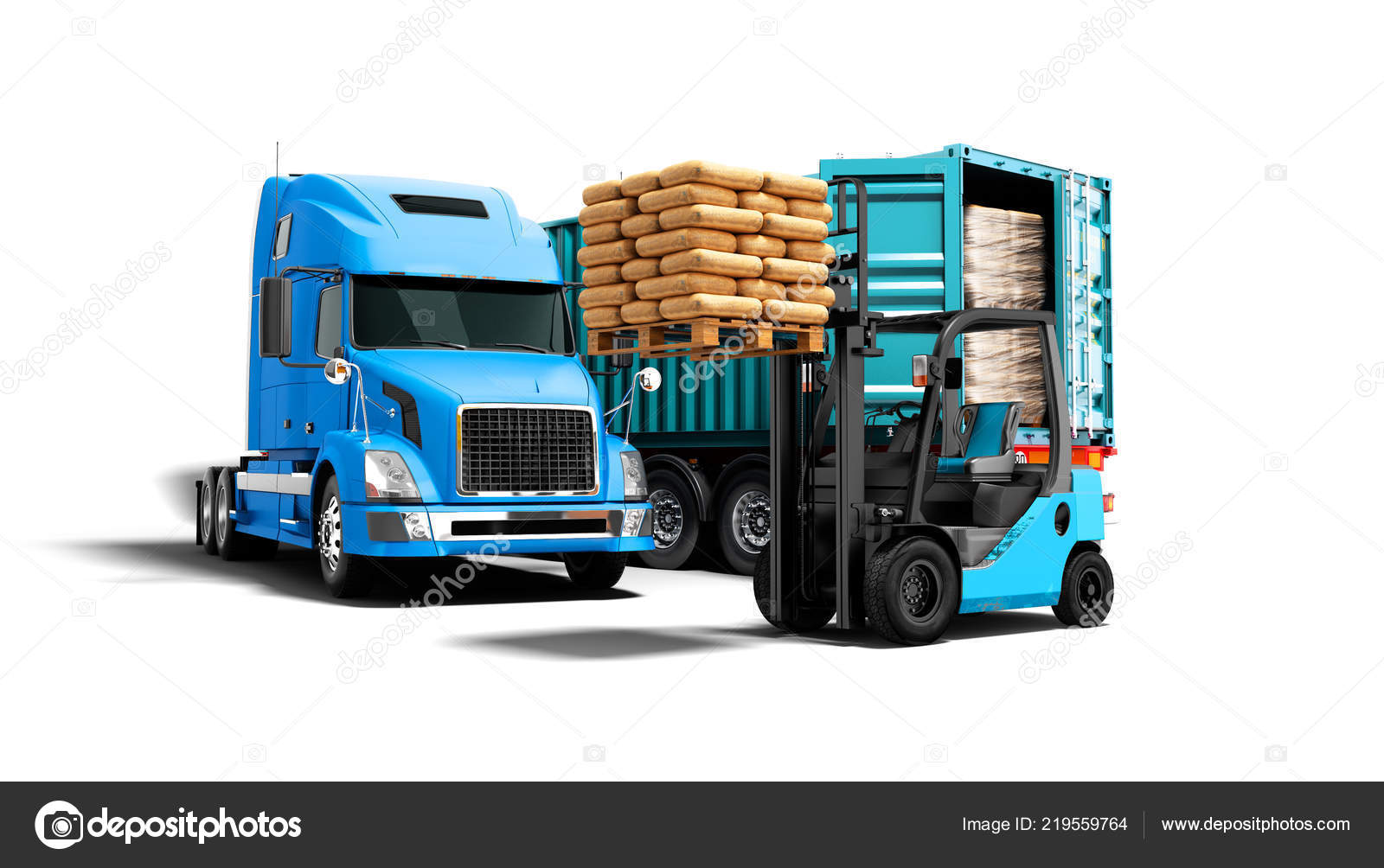 Modern Concept Unloading Cargo Blue Truck Trailer Building Materials ...
