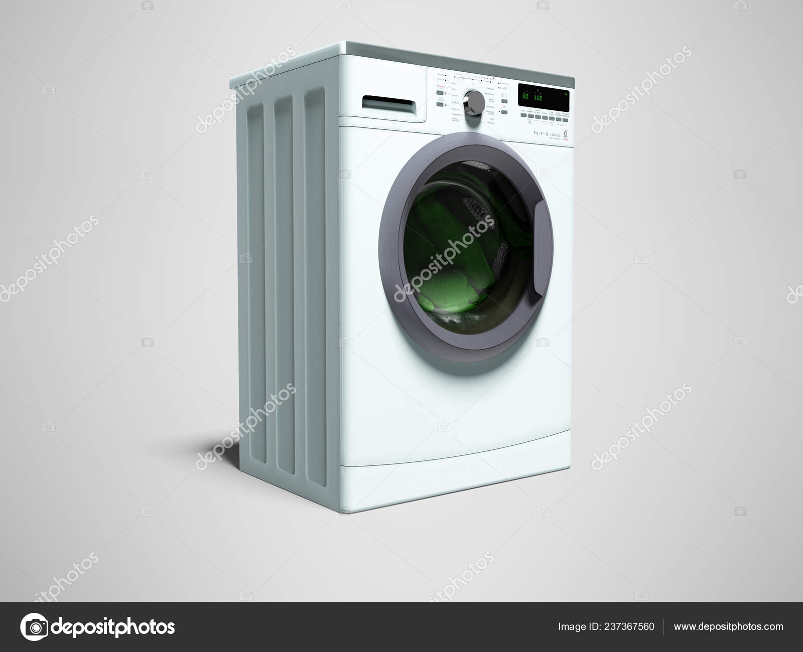 Blue Washing Machine Washing Clothes Family Render Gray Background ...