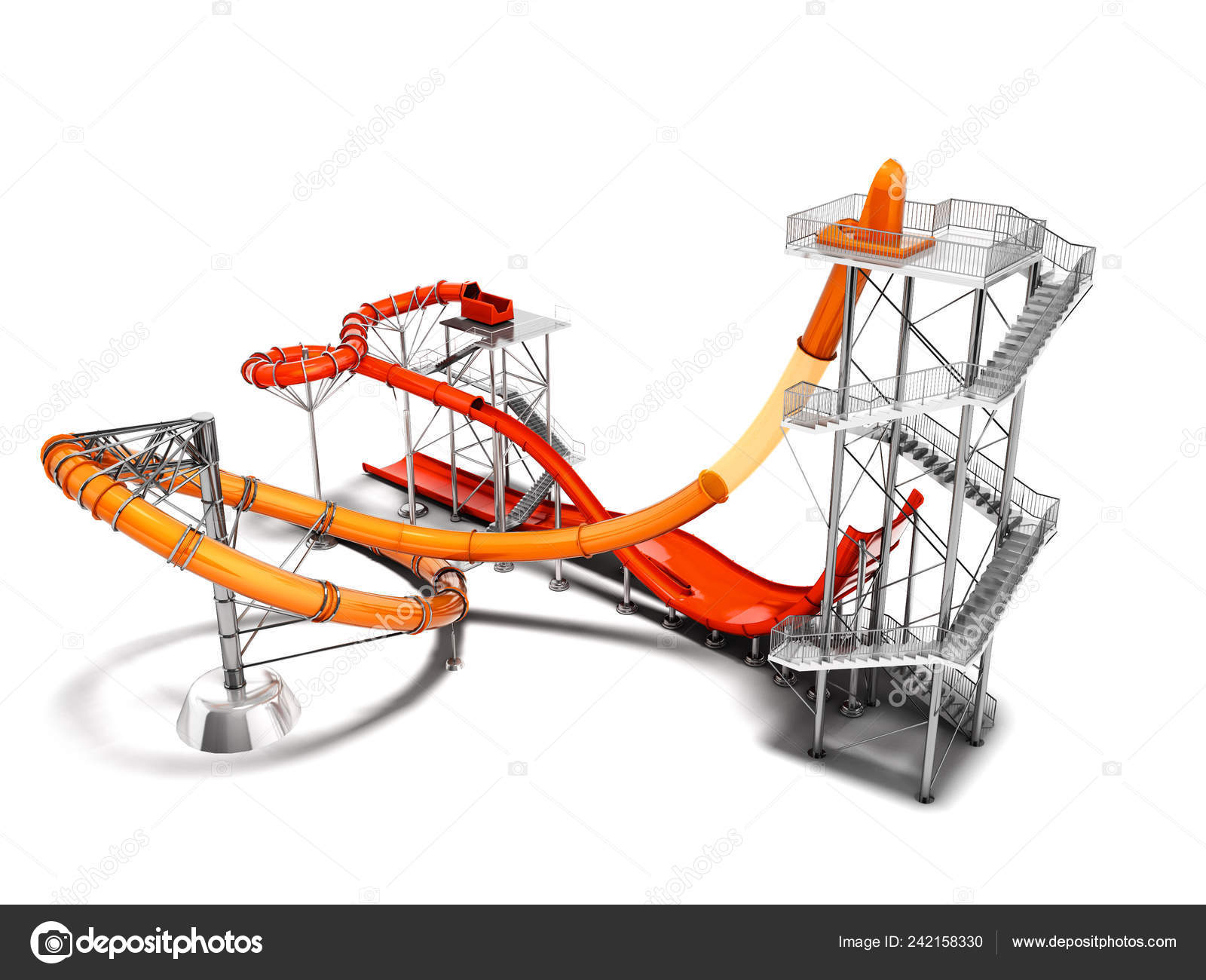 Concept Big Water Slide Water Park Beach Entertainment Render White ...