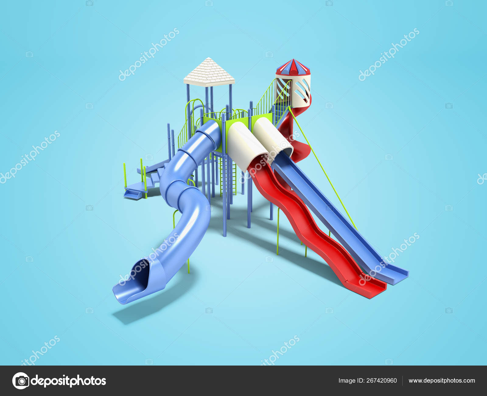 Modern blue playground for children for water games 3d renderer Stock ...