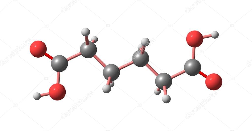 Estructura molecular de ácido adípico aislada en blanco 2024